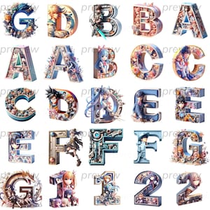 Anime Alphabet Bundle, Anime Manga Letters & Numbers , Transparent PNG ...