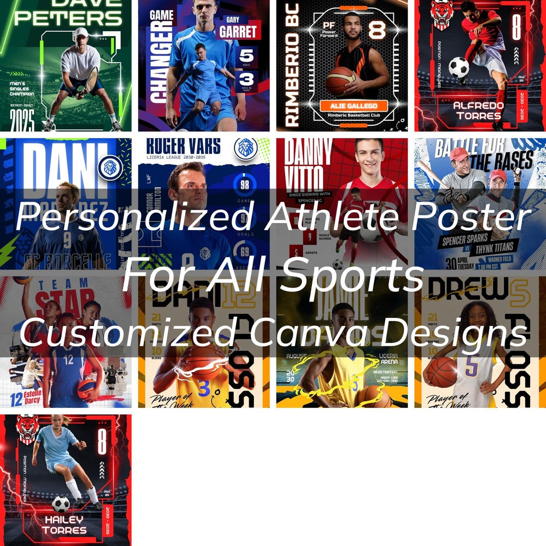 Custom Sports Player Posters, Cards Customizable for Soccer, Basketball ...