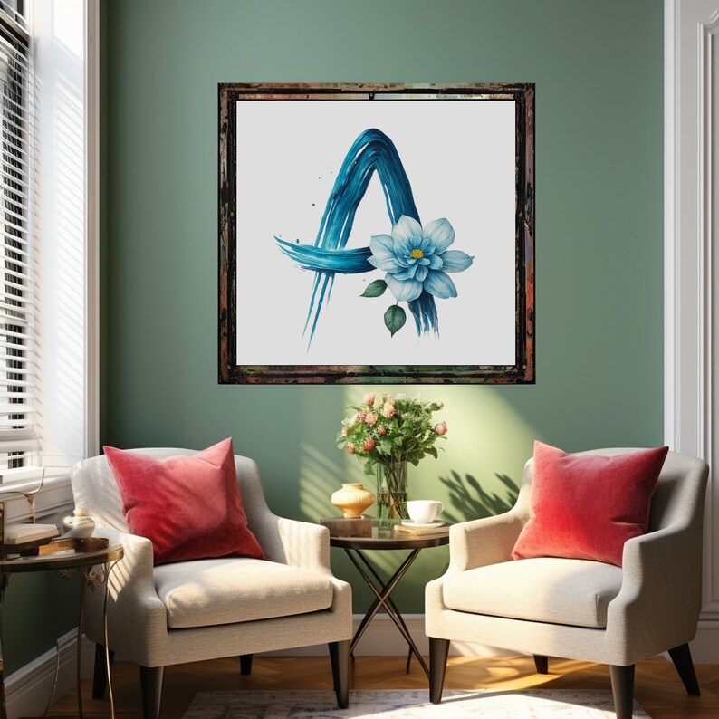 Watercolor Blue Floral Alphabet Bundle, Blue Floral Letters & Numbers ...