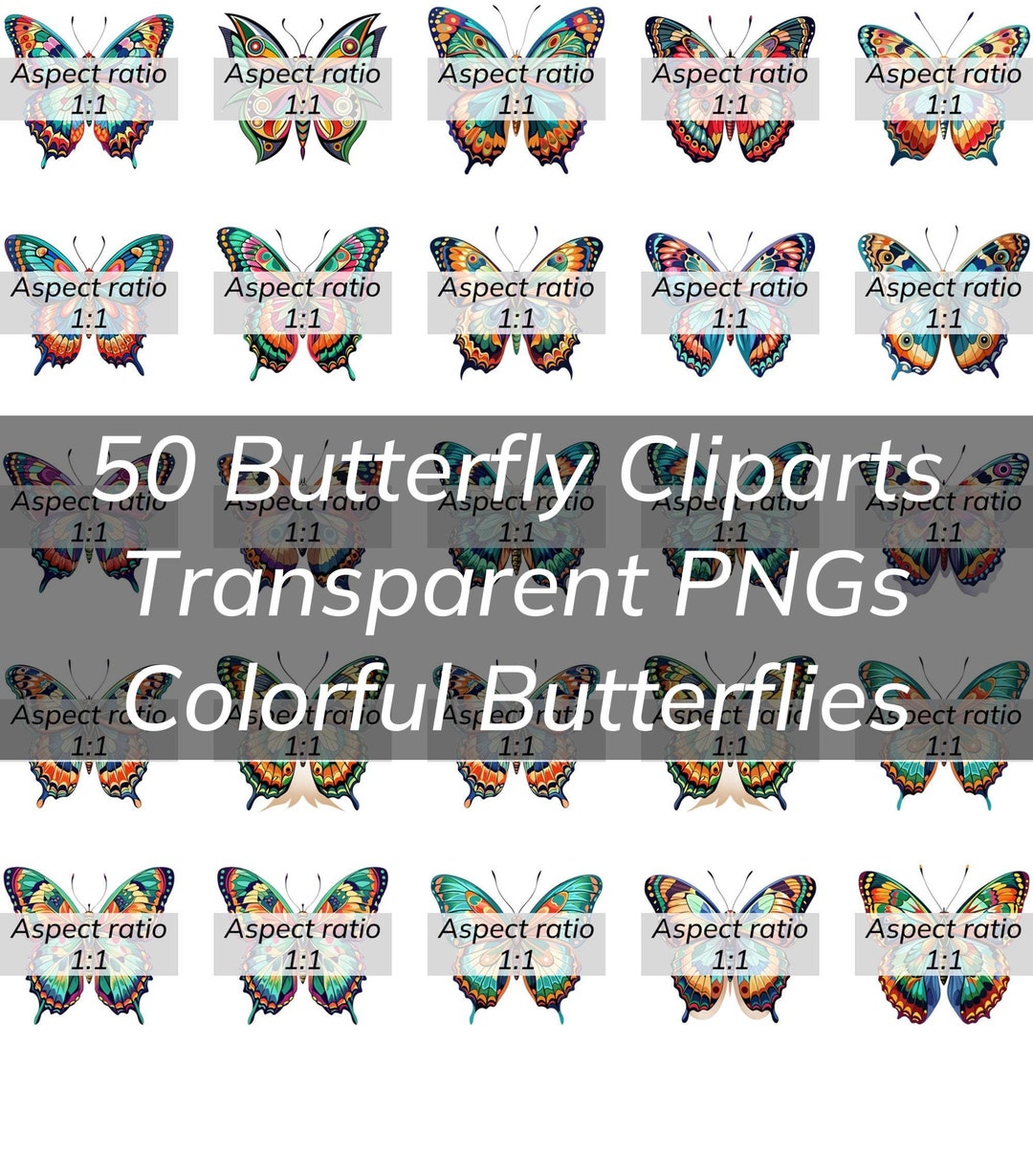50 Butterfly Clip Art Bundle, Butterfly Transparent Pngs, Colorful ...