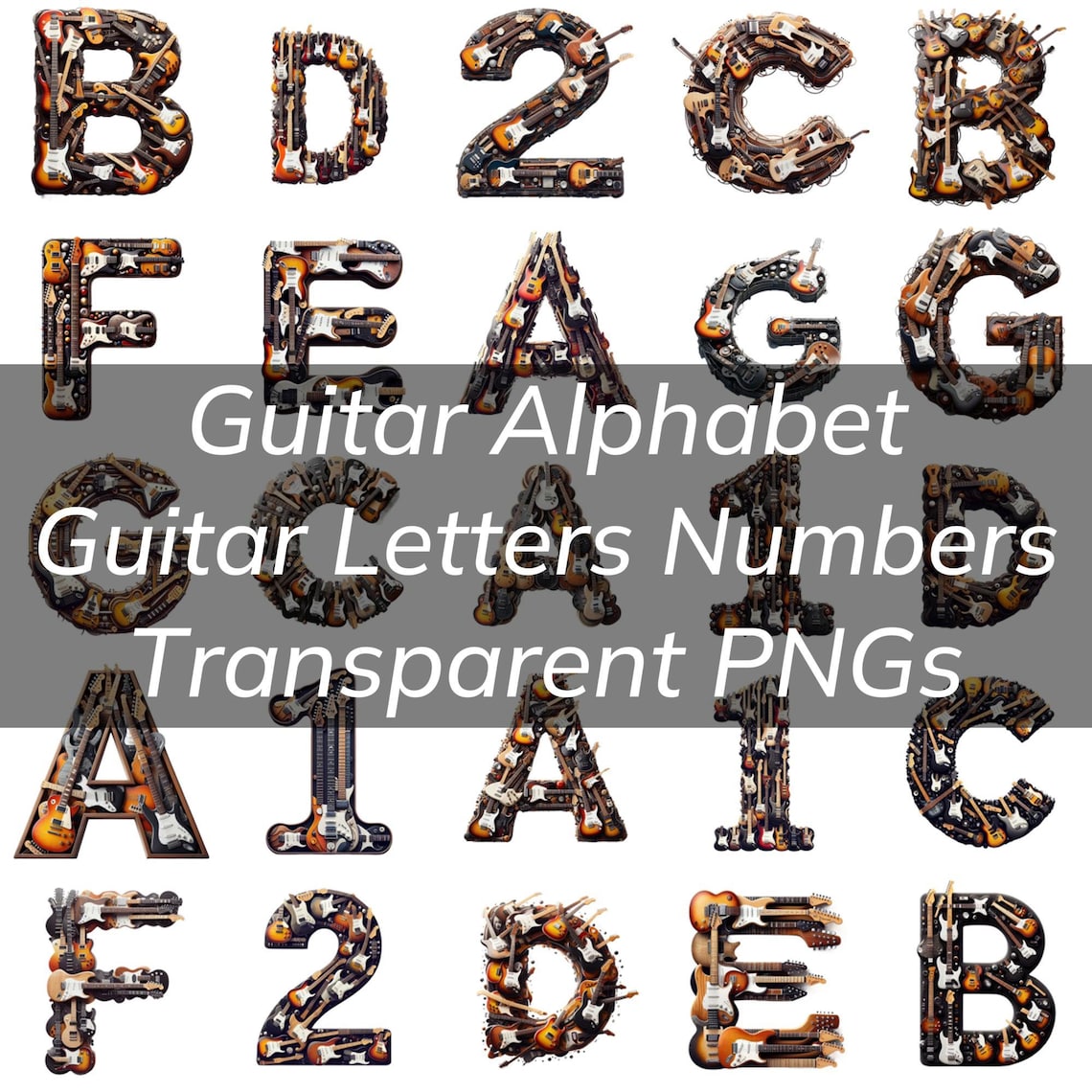Guitar Alphabet Bundle, Guitar Letters & Numbers Transparent PNG Rock'n ...