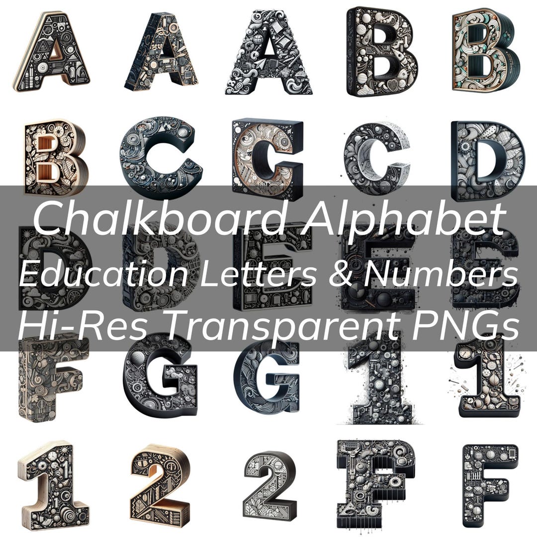 Chalkboard Doodle Alphabet School Typography Letters and Numbers Pngs ...