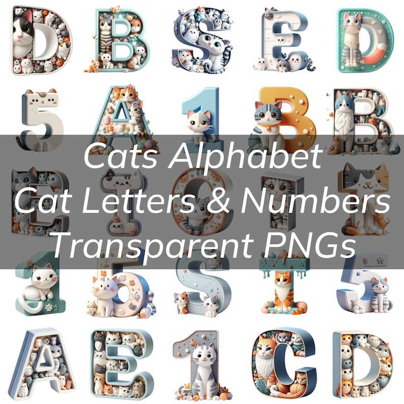 Cats Alphabet, Cats Letters Numbers Cats PNG Transparent Letters ...