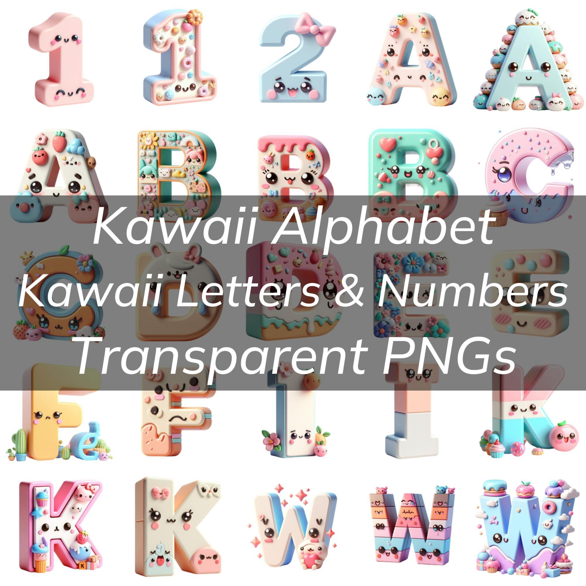 Kawaii Alphabet Bundle, Colorful Kawaii Letters & Numbers , Transparent ...