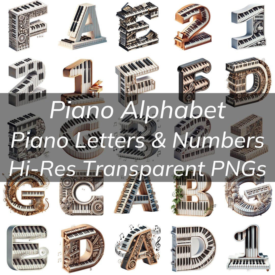 Piano Alphabet Bundle, Piano Keys Letters & Numbers Transparent PNG ...