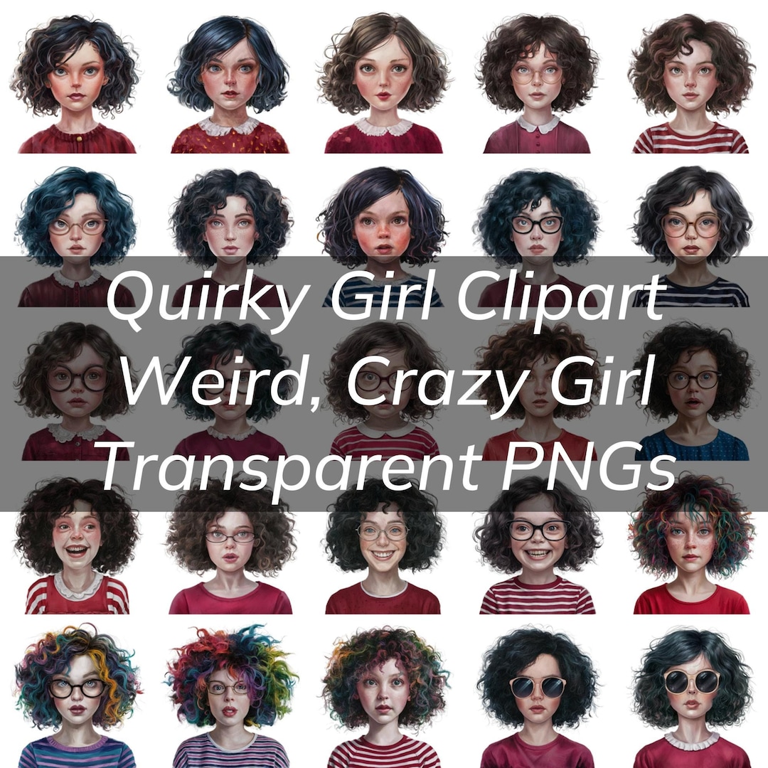 30+ Quirky Girl PNG Clipart Bundle Colorful Weird Girl for Cards ...