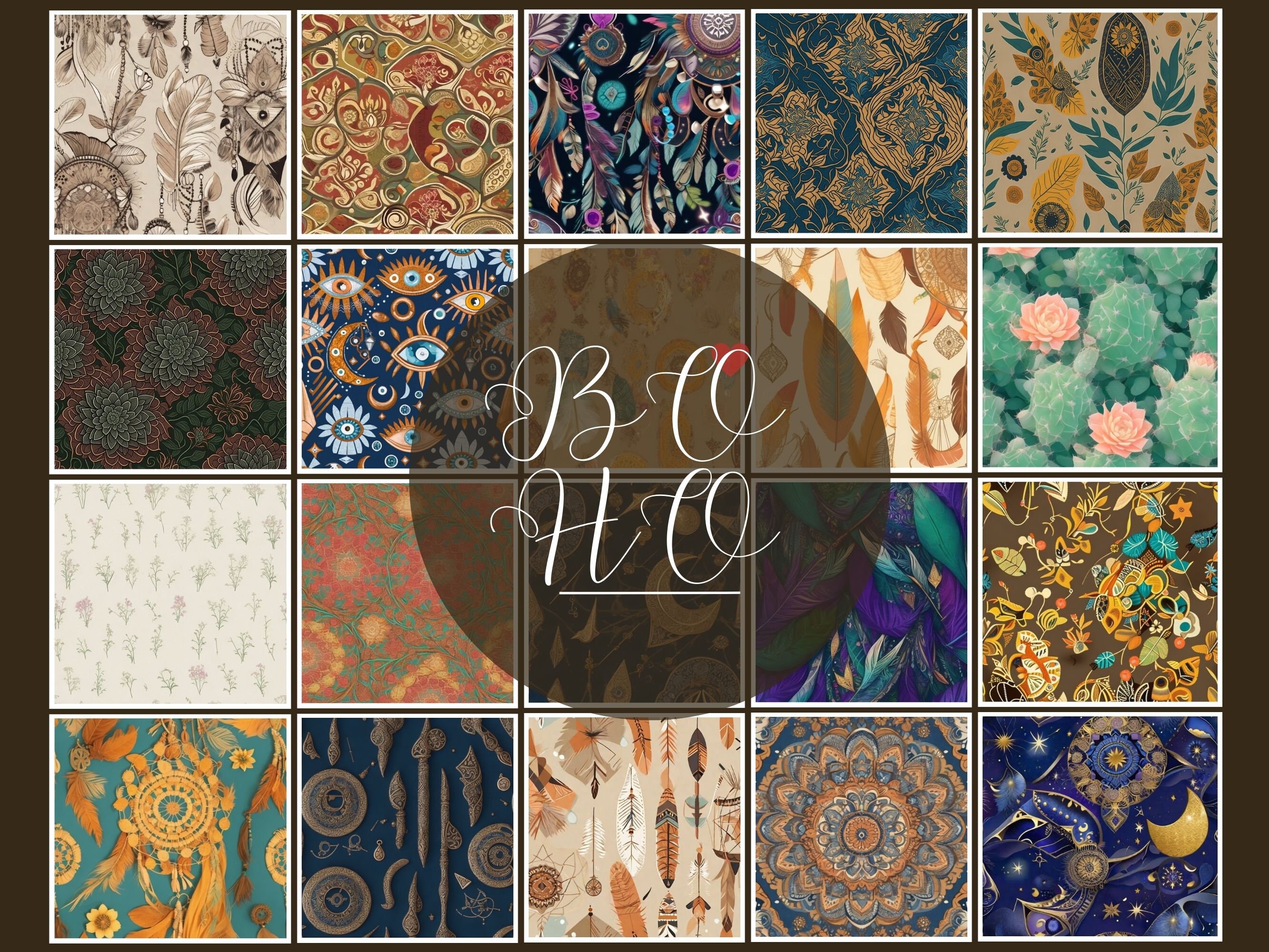 100 Boho Seamless Patterns, Tileable Pngs Floral, Paisley, Mandala for ...