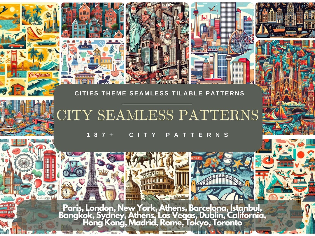 Vibrant City Themed Seamless Patterns, Instant Download, Modern ...