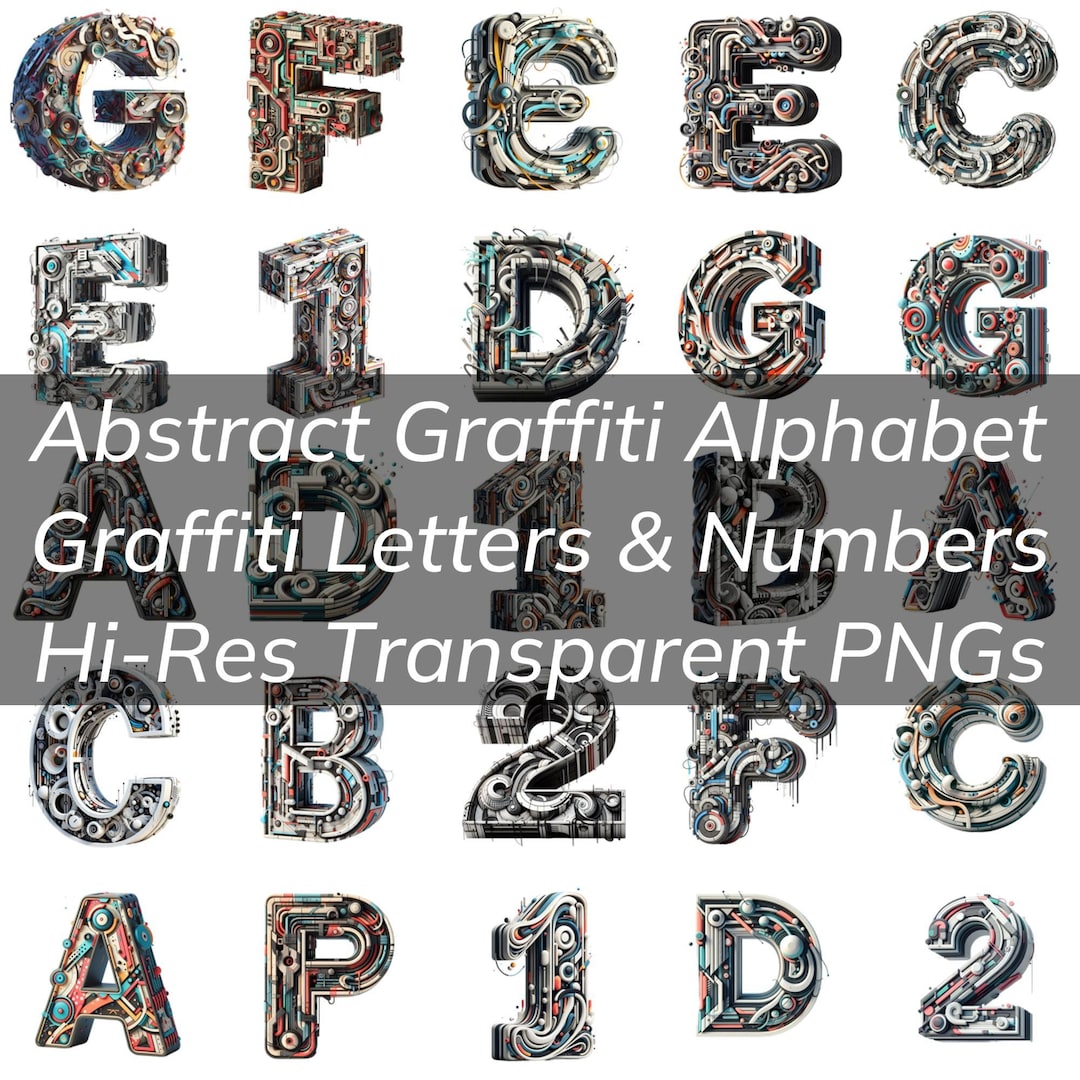 Abstract Graffiti Alphabet PNG Street Art Letters and Numbers Digital ...