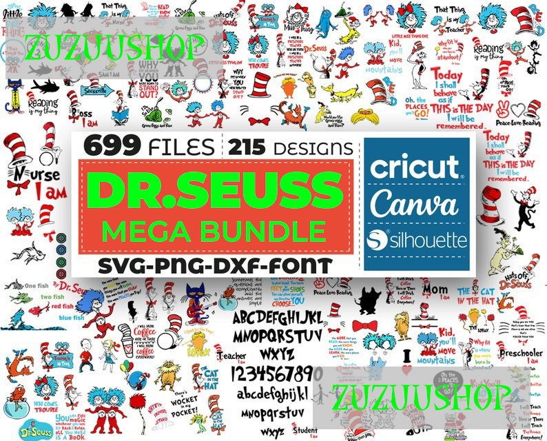 Dr. Seuss Svg, Mega Bundle, Dr. Seuss Hat Svg, Dr Seuss Font, Green ...