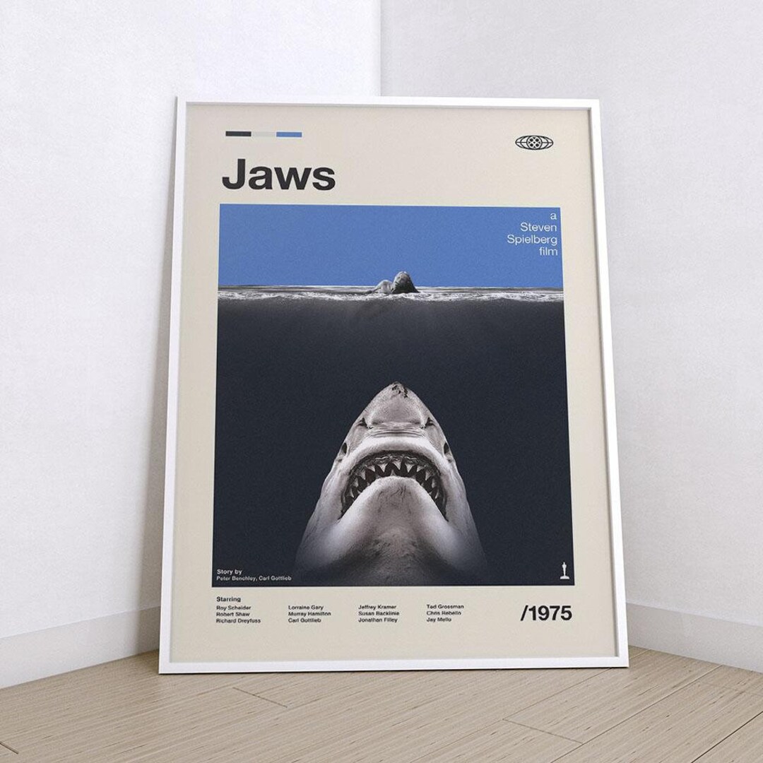 Jaws Mid Century Modern Movie Poster, Retro Film Art Prints, Movie Home ...