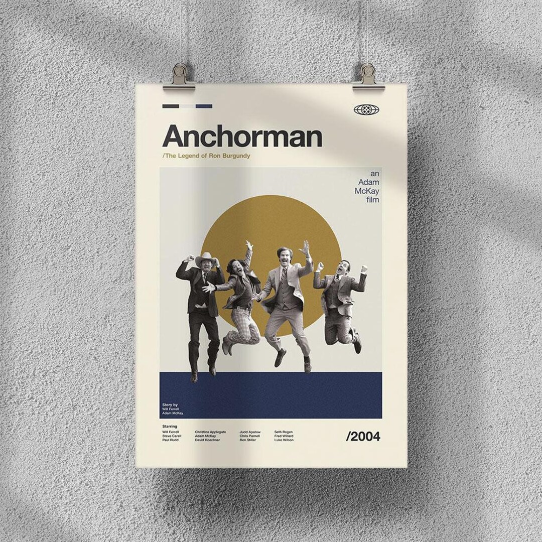 Anchorman the Legend of Ron Burgundy Mid Century Modern Movie Poster ...