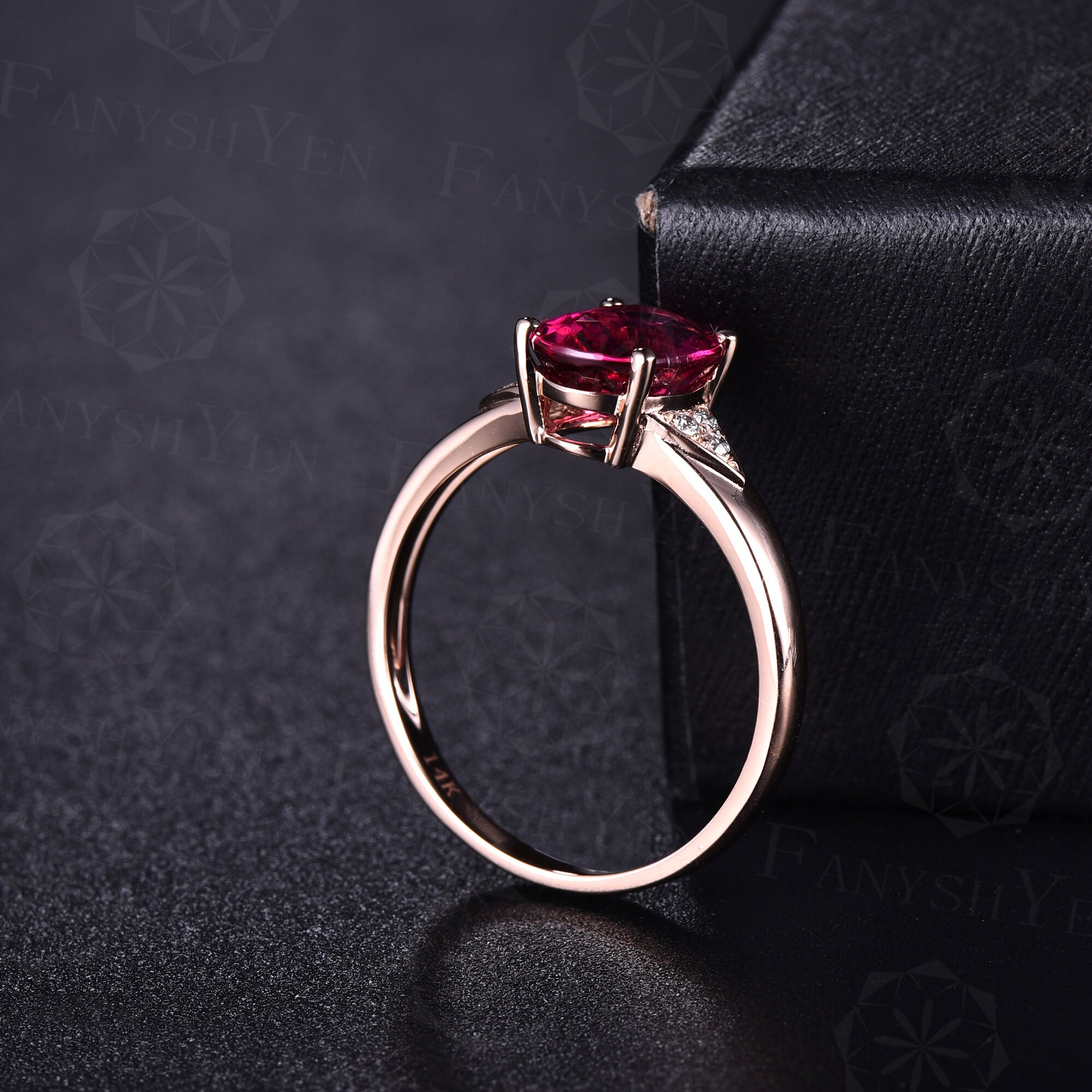 14K Rose Gold Oval Cut Genuine Pink Tourmaline & Round Cut - Etsy