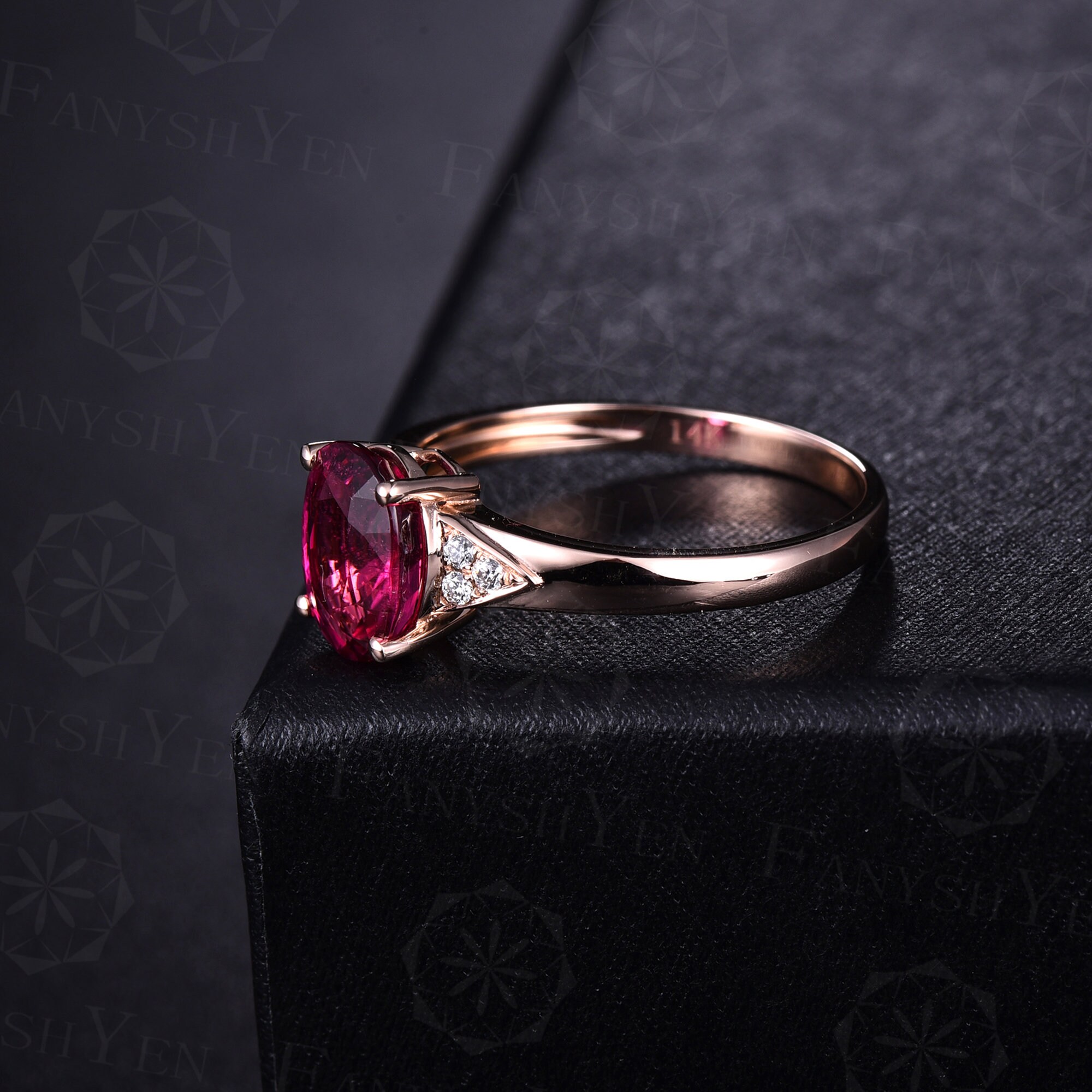 14K Rose Gold Oval Cut Genuine Pink Tourmaline & Round Cut - Etsy