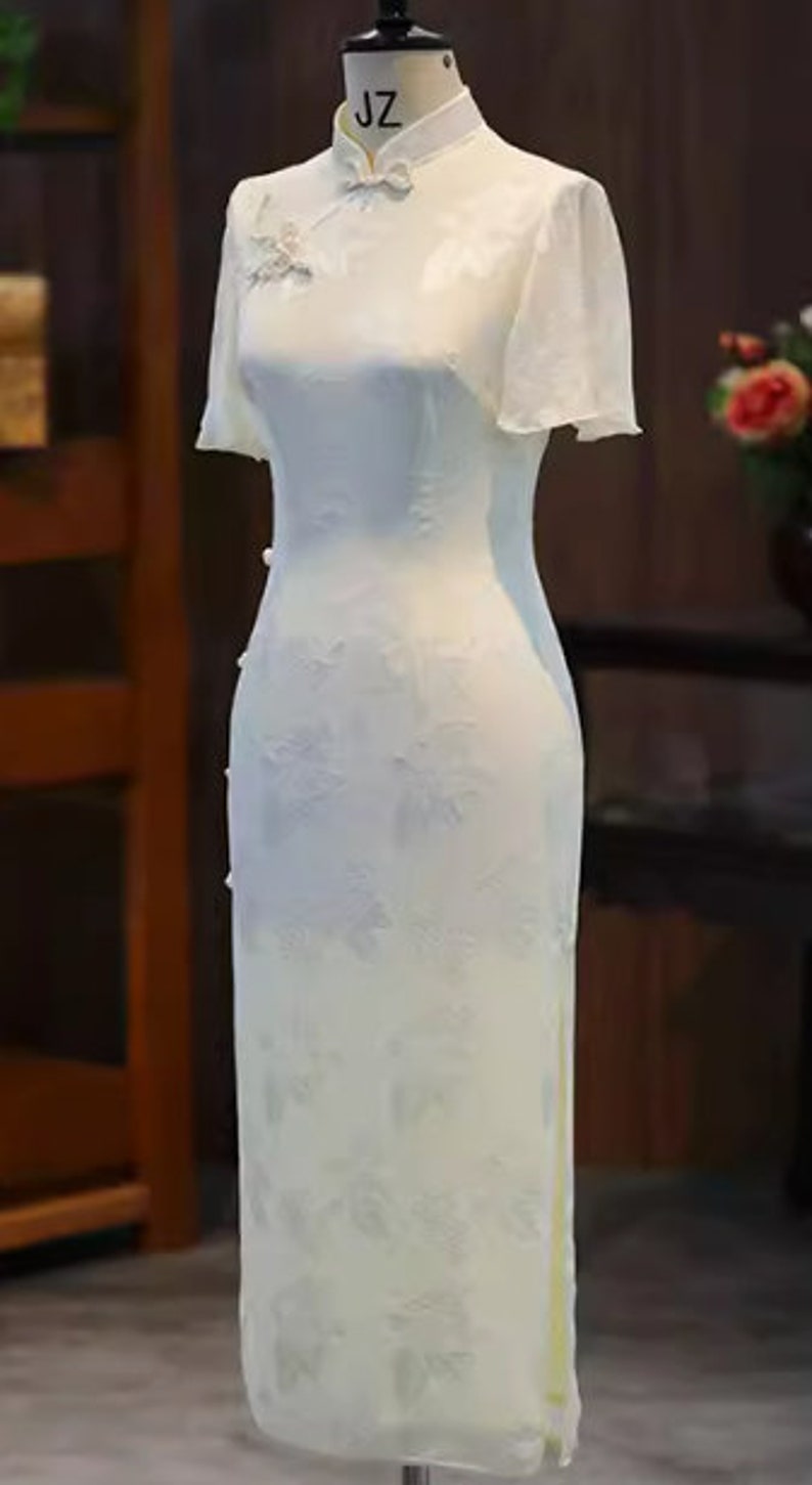 Modern Cheongsam Embellished Qipao White Chinese Bridal Dress - Etsy UK