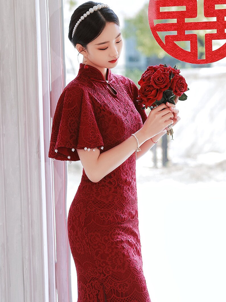 Modern Chinese Wedding Dress Red Cheongsam Red Qipao Chinese Bridal ...