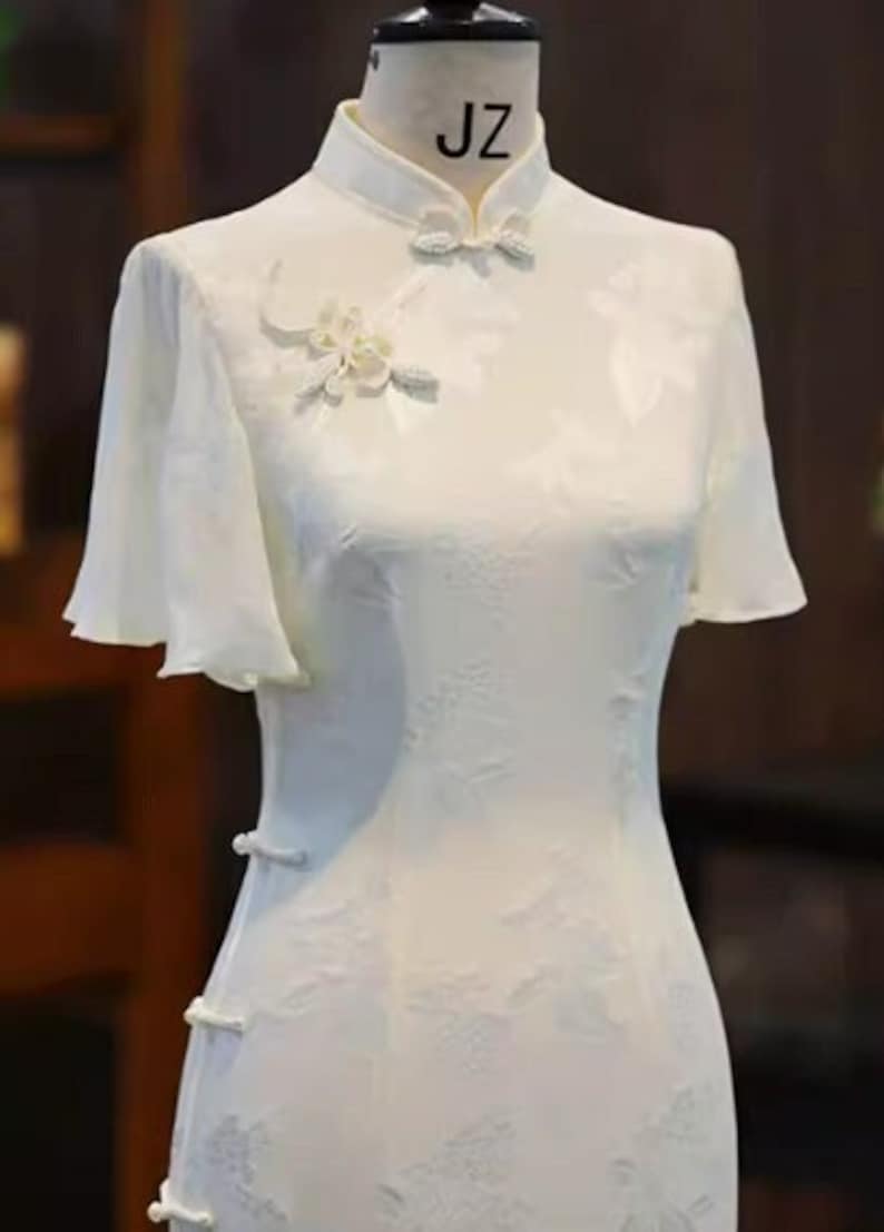 Modern Cheongsam Embellished Qipao White Chinese Bridal Dress - Etsy UK