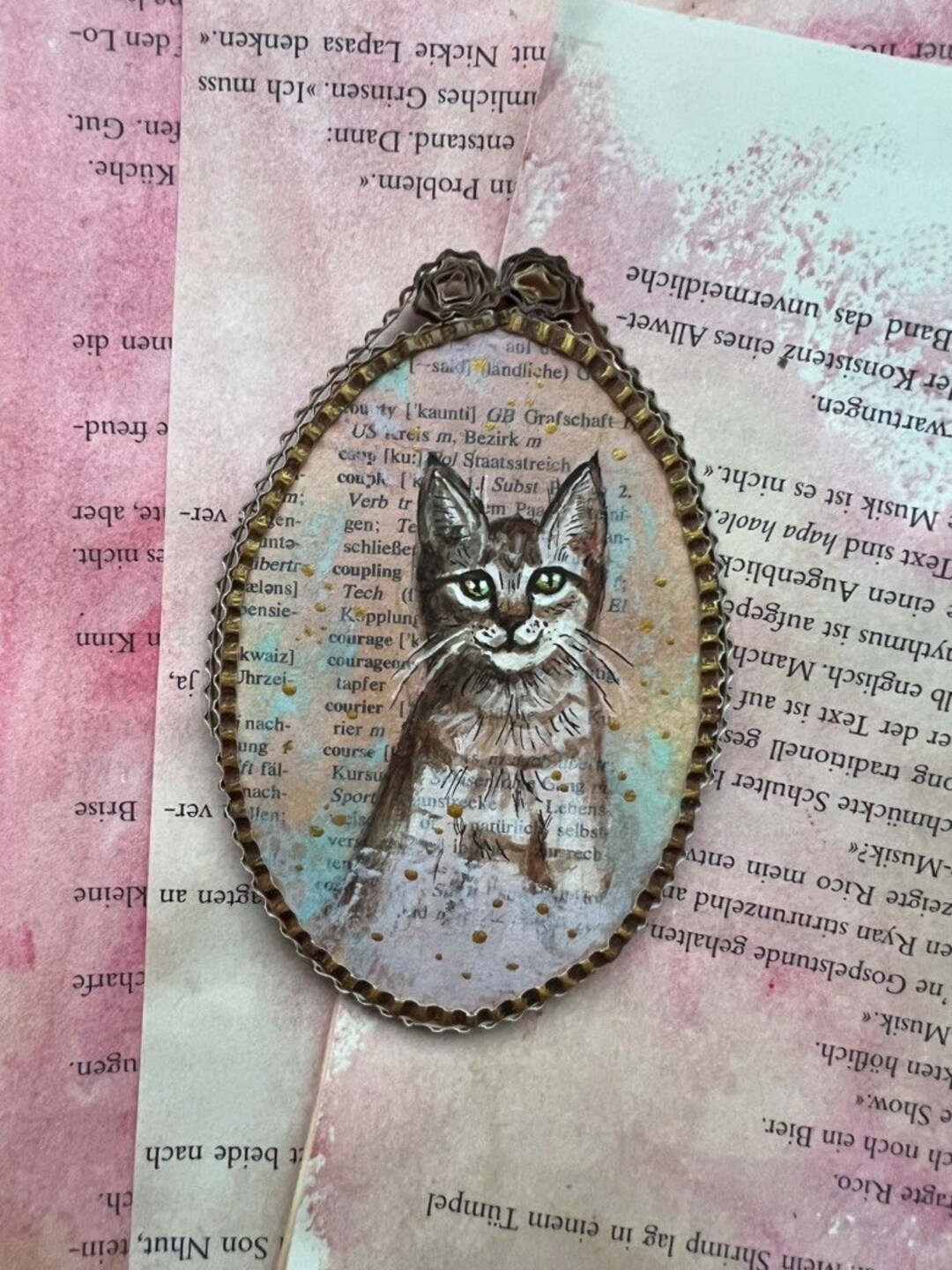 Medallion Picture Miniature Painting Cat Tomcat Made of Recycled ...