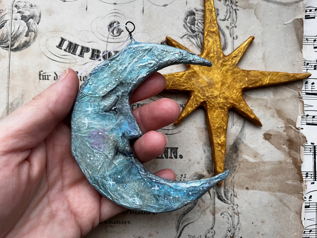 Wall Decoration Moon Half Moon With Face and Star Wall Decoration Set ...