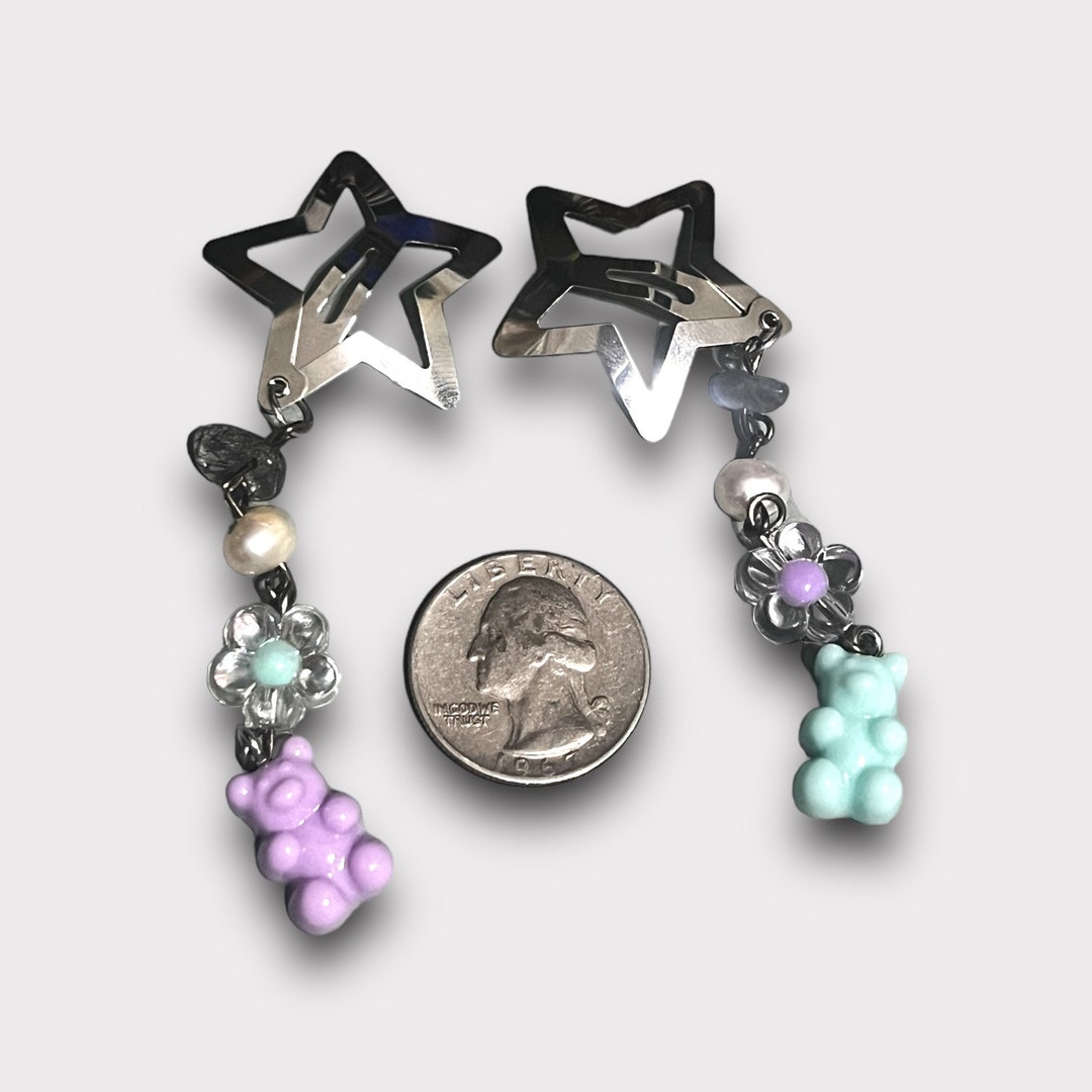 Light Blue and Purple Teddy Bear Star Hair Clips| Dangle Hair Clips ...