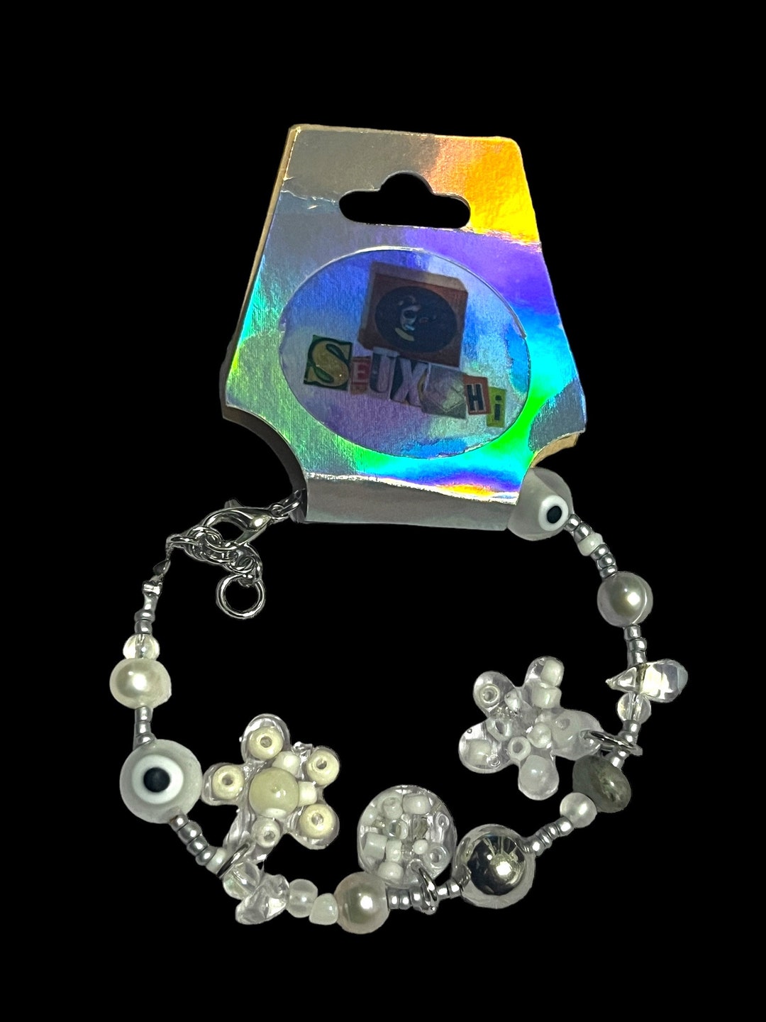 White and Silver Cybercore Y2K Resin Charm Bracelet - Etsy