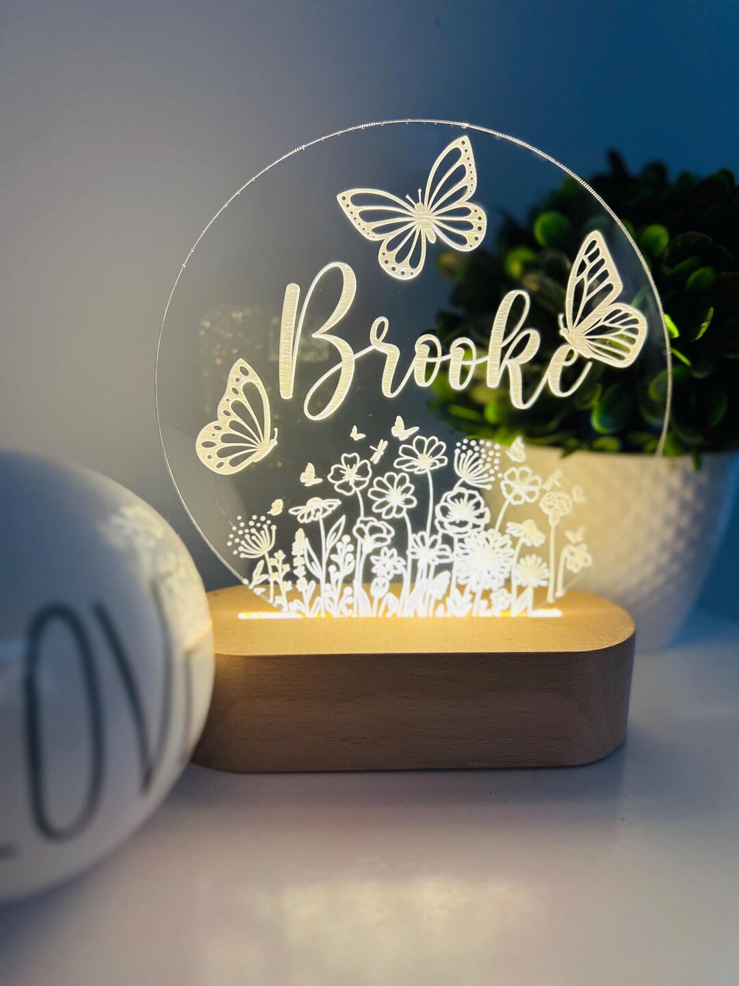 Personalized LED Nursery Light Custom Butterfly & Flowers Night Light ...
