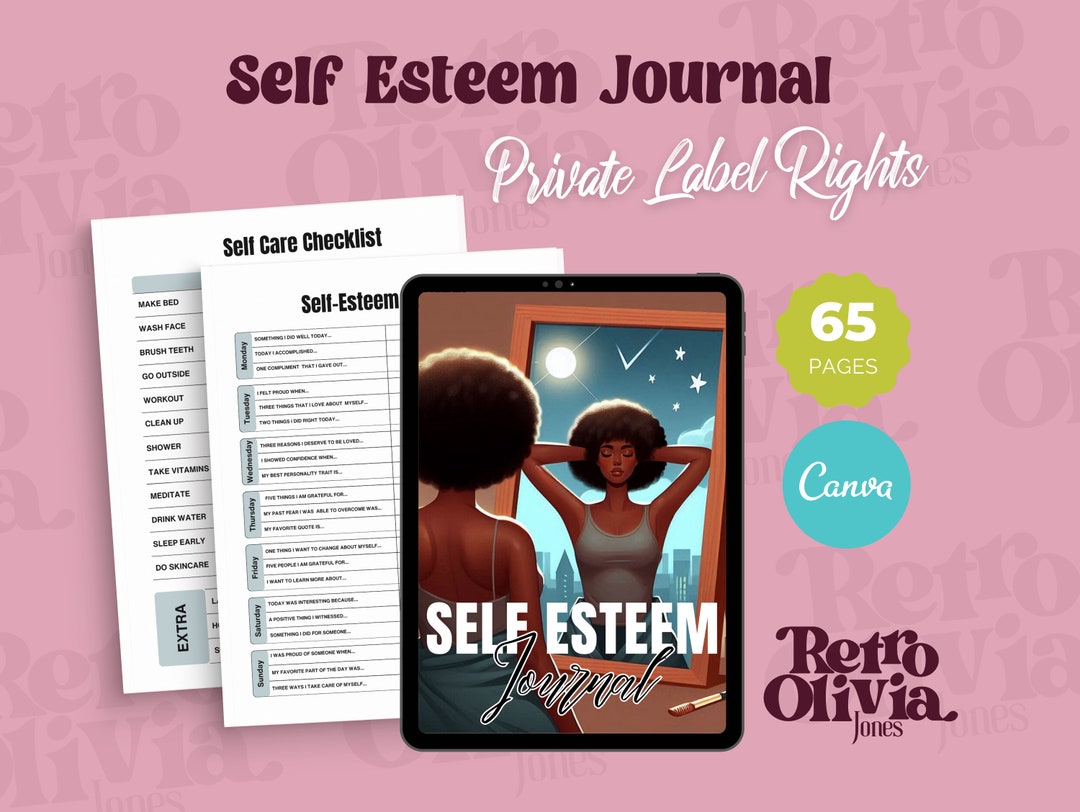 Self Esteem Black Women Journal, Canva Journal, Private Label Rights ...