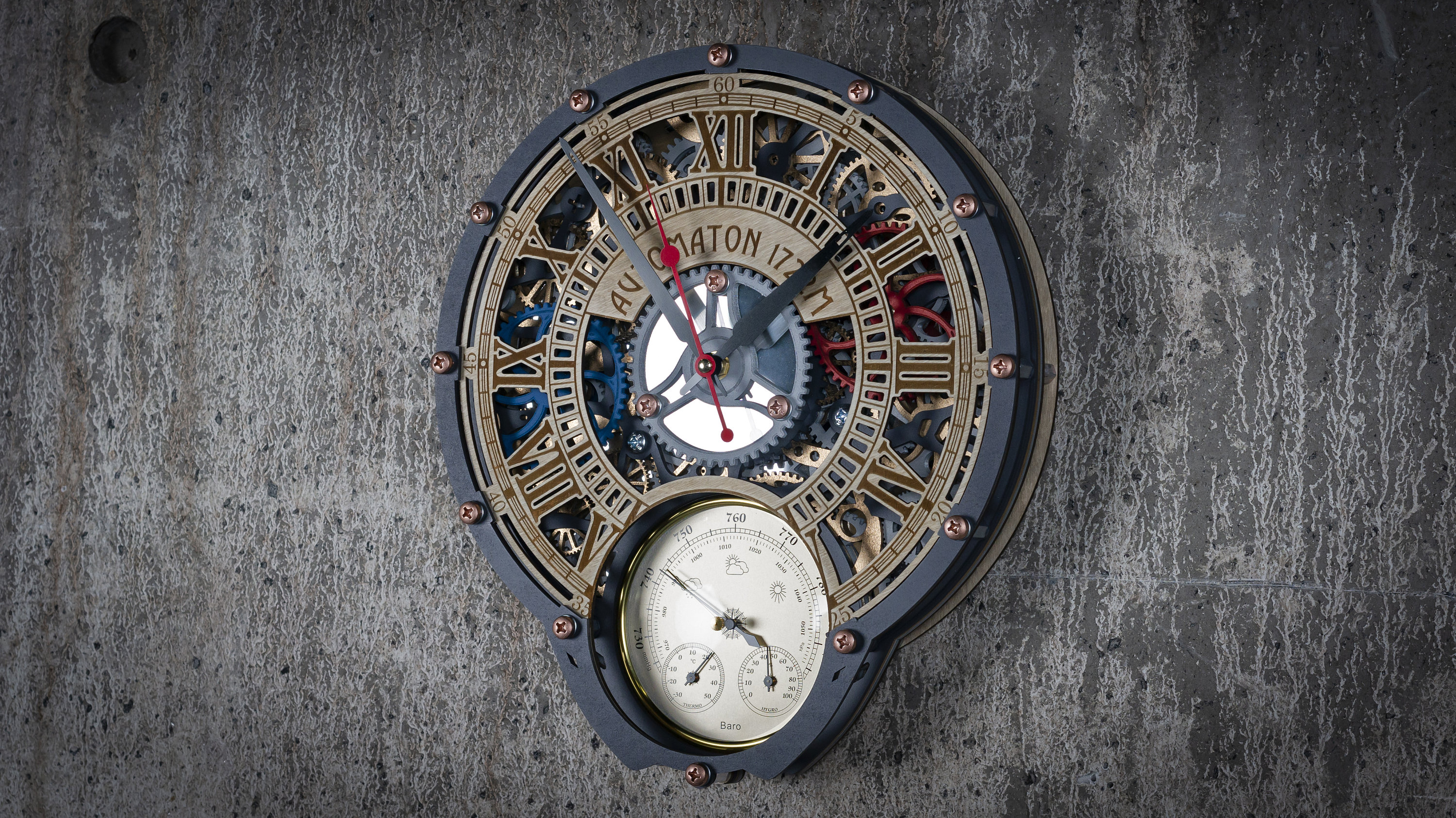 Automaton wall clock with Weather Station Skeleton 1722 moving | Etsy