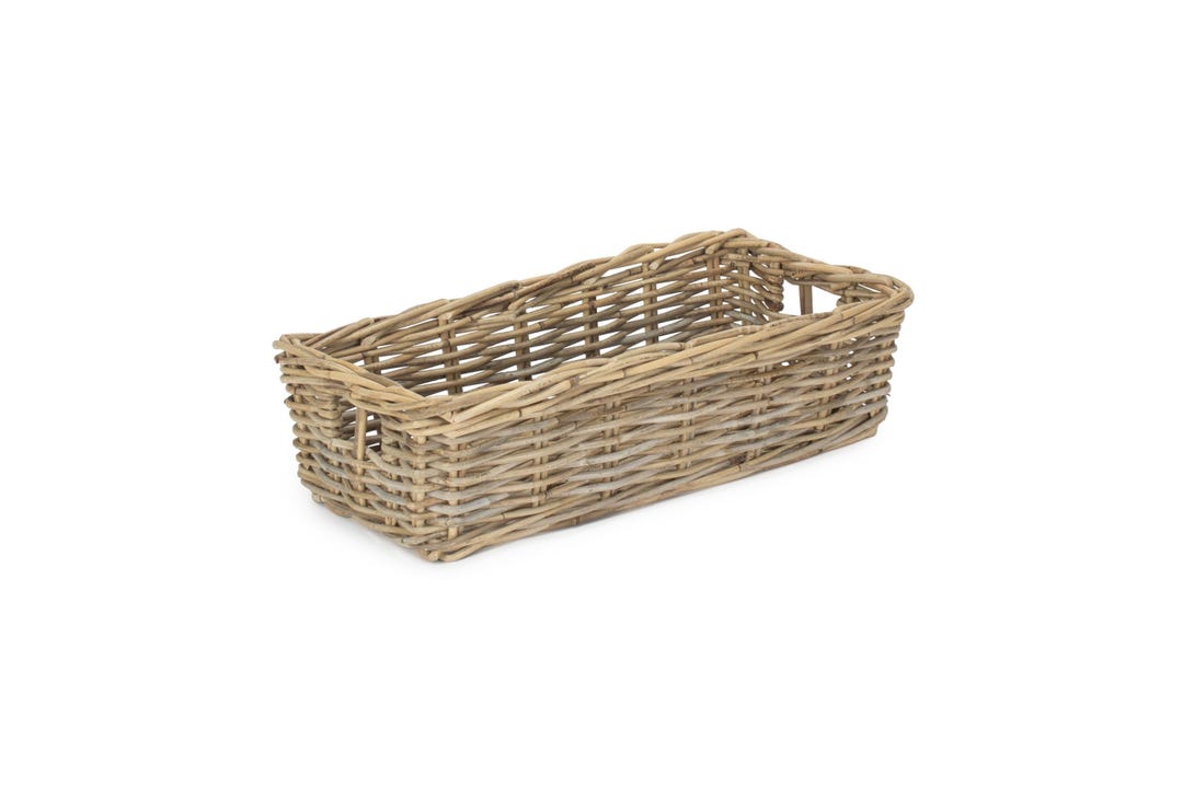 Long Narrow Wicker Storage Basket - Handcrafted Rattan Tray - Rustic ...