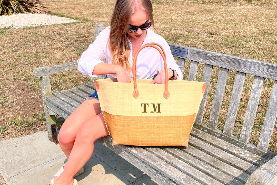 Personalised Beach Bag With Initials, Straw Raffia Morocco Tote Basket ...