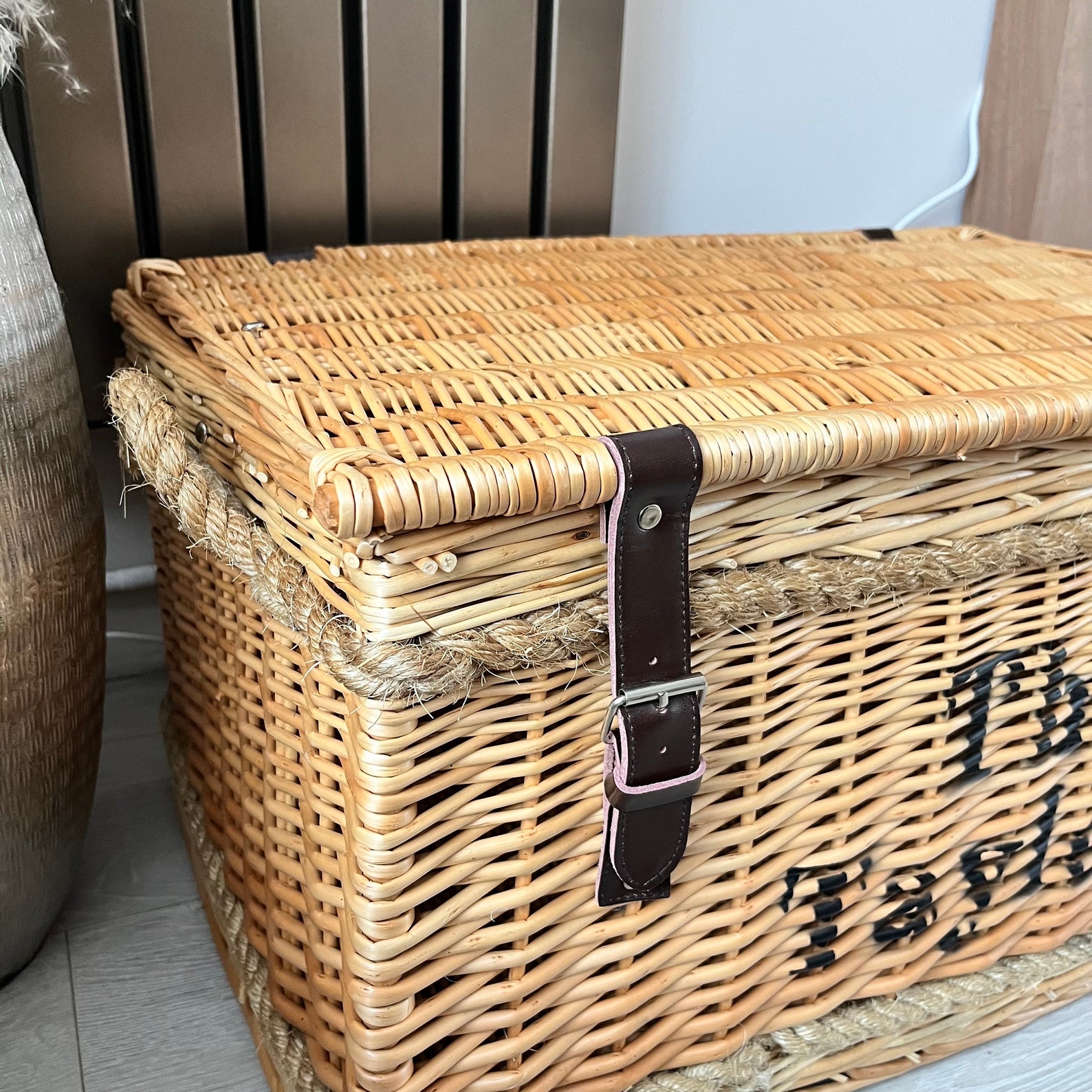 Extra Large Storage Basket With Lid Natural Wood Wicker Chest Trunk for ...