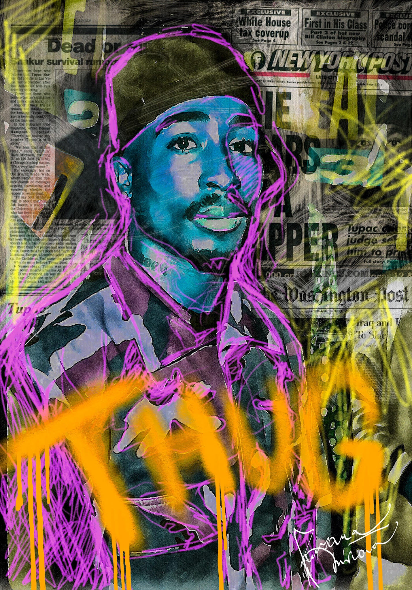 Fine Contemporary Graffiti & Pop Art Rapper Portrait – Tupac Shakur ...