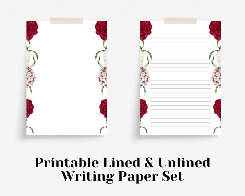 Printable A4 Stationery Paper, Lined Unlined, Floral Letter Writing ...