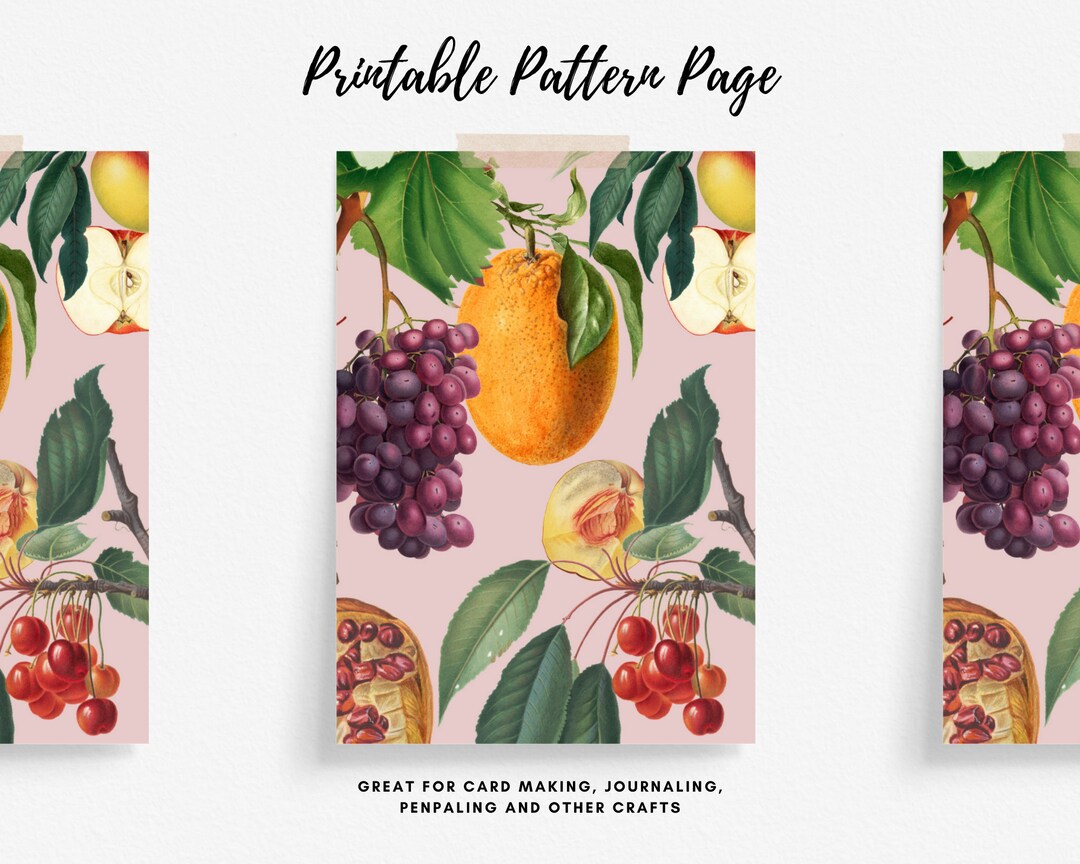 Vintage Fruit Printable A4 Pattern Sheet, Digital Pattern Paper ...