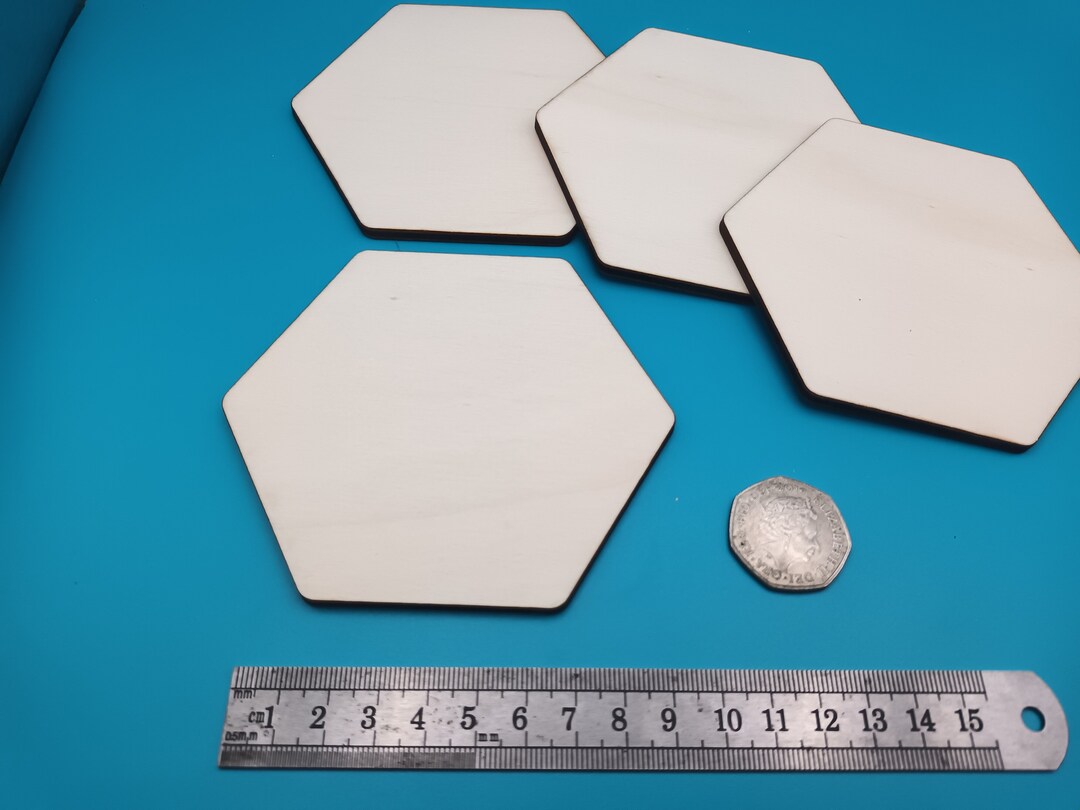9.5cm/95mm HEXAGON Coaster PLY 4mm Thick Craft Shapes Wood DIY Disc ...