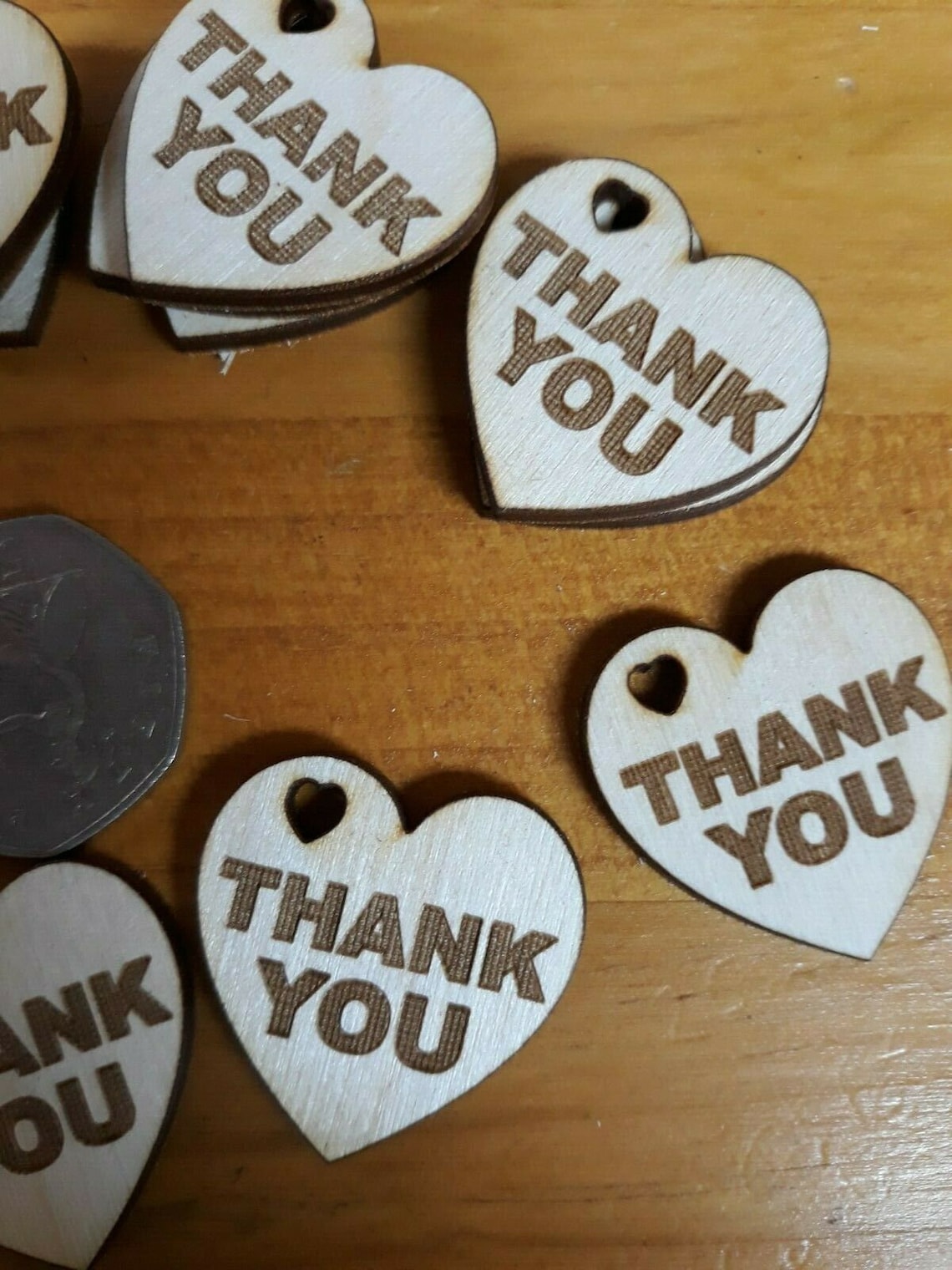 20 X Little Thank You Token Pocket Heart Wood Engraved Love | Etsy