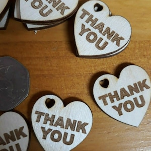 20 X Little Thank You Token, Pocket Heart Wood Engraved Love Thank You ...