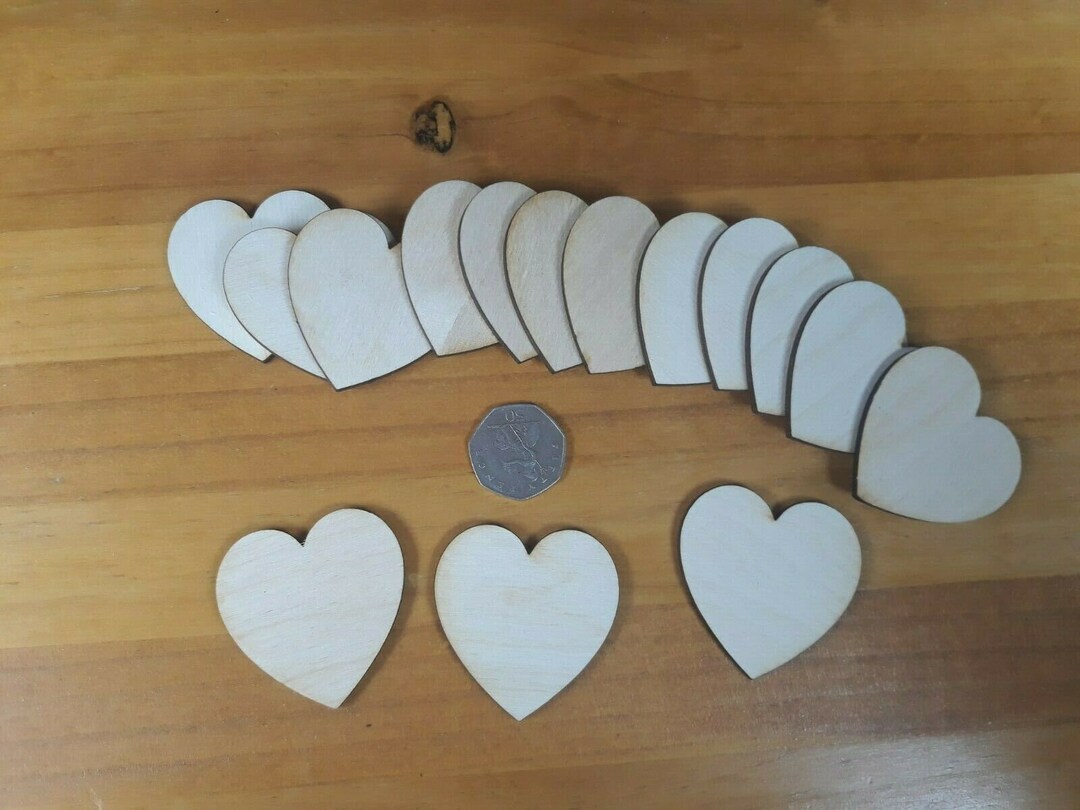 20x 50mm/5cm Wooden Heart Craft Shapes Wood Diy Decoration Disc Plaque ...
