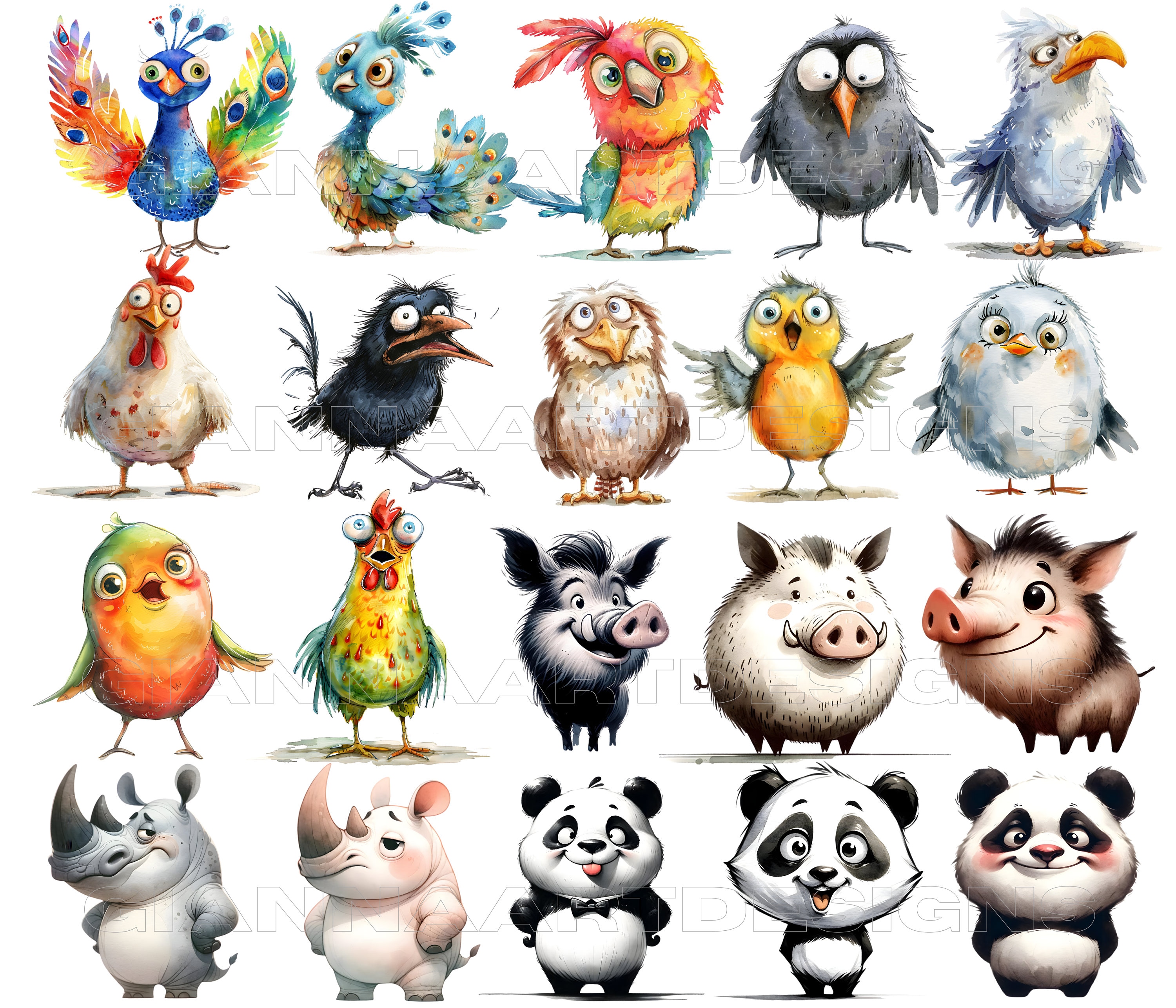 235 Whimsical Animal Watercolor Clipart - Cute & Quirky PNG ...