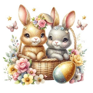Sparkling Easter Bunny Glitter Clipart: Shiny Rabbit PNG, Festive ...