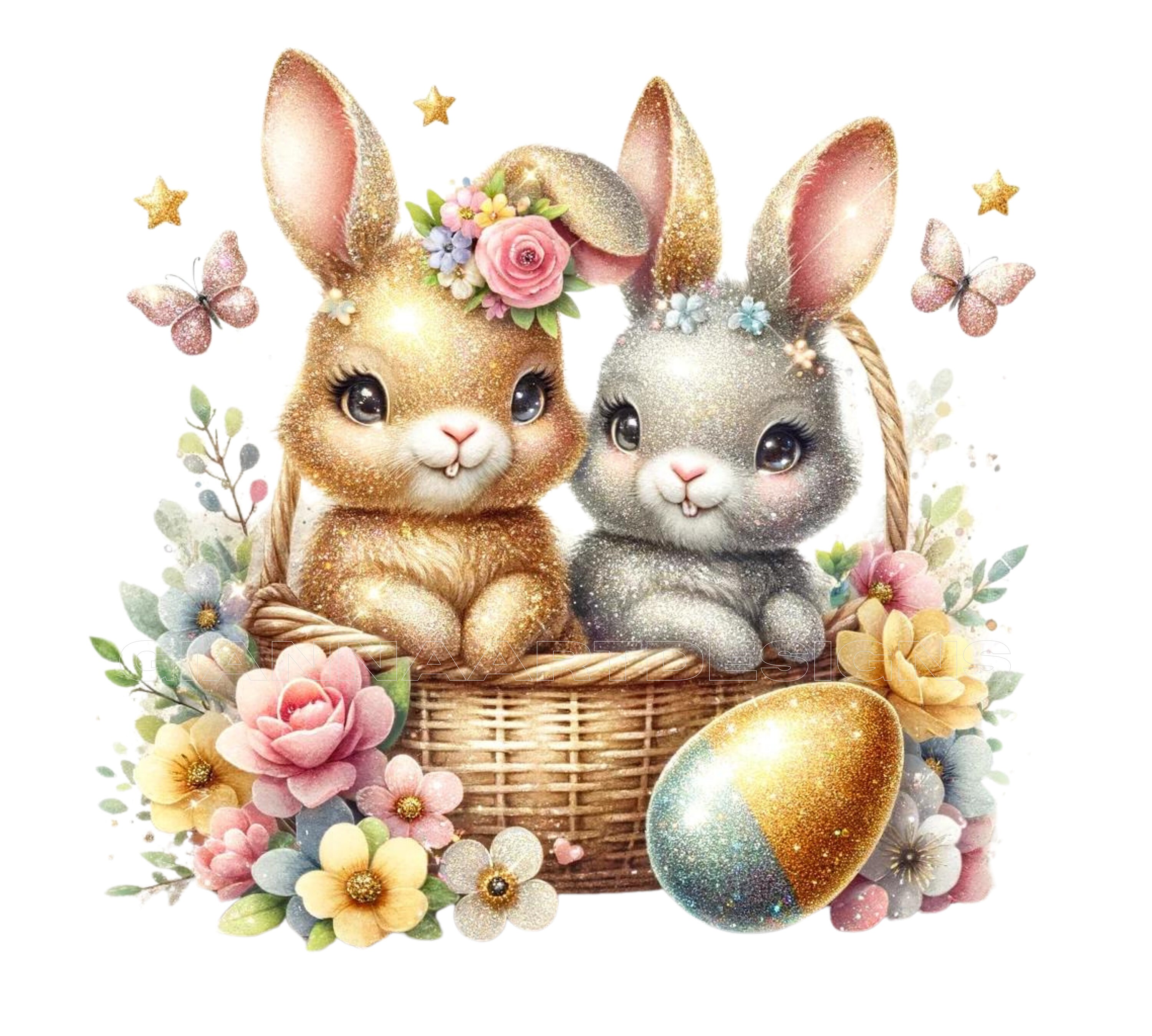 Sparkling Easter Bunny Glitter Clipart: Shiny Rabbit PNG, Festive ...