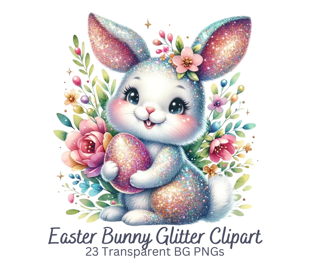Sparkling Easter Bunny Glitter Clipart: Shiny Rabbit PNG, Festive ...