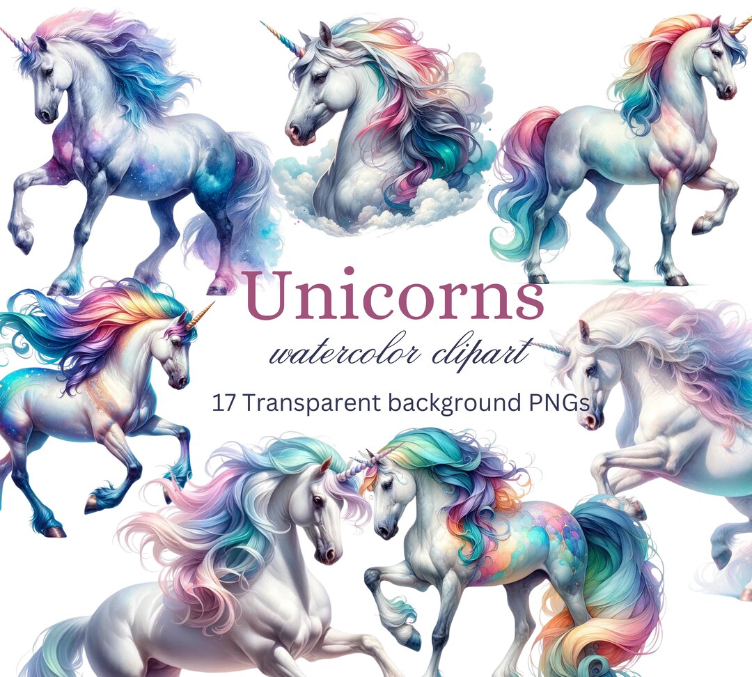 Enchanting Unicorn Watercolor Clipart: Magical Unicorn PNG, Fantasy ...