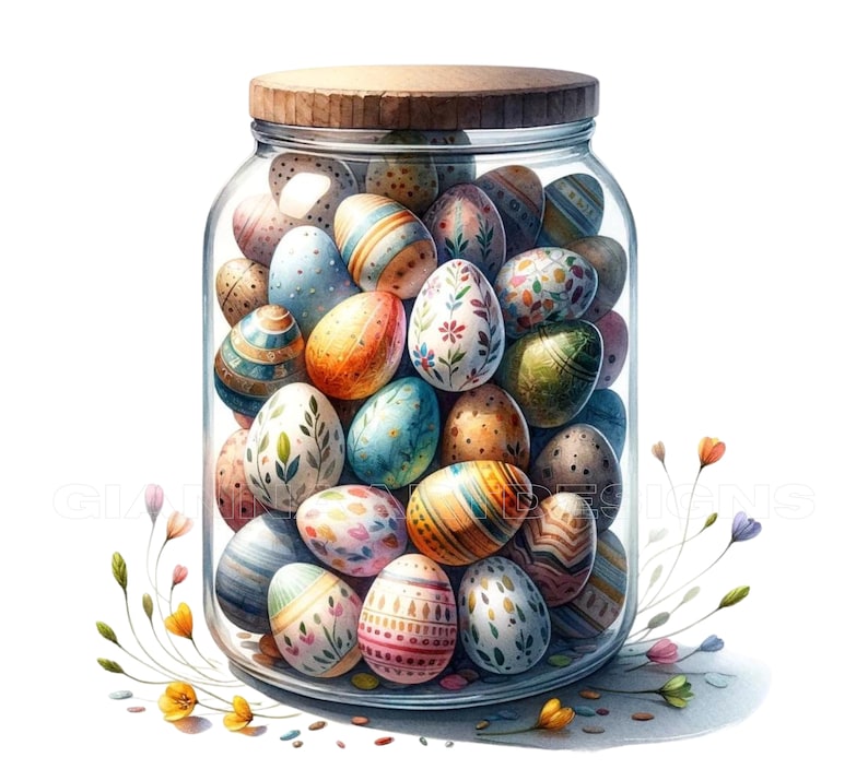 Whimsical Easter Egg & Rabbit Jars Clipart: Watercolor Easter PNG ...