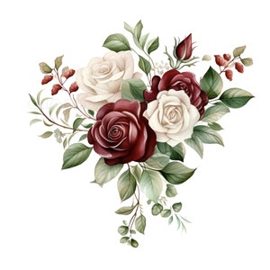 Dramatic Maroon Roses Watercolor Clipart: Deep Red Rose PNG, Luxurious ...