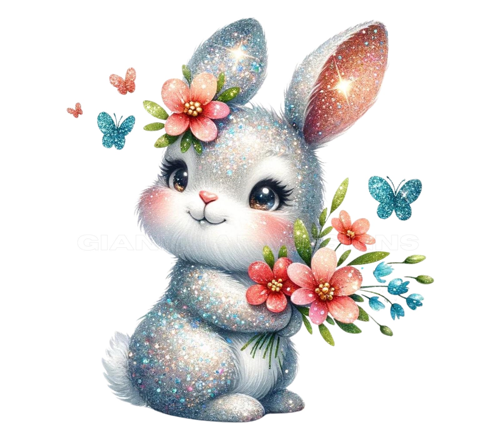 Sparkling Bunny Glitter Clipart: Shiny Rabbit PNG, Festive Spring ...