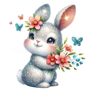 Sparkling Bunny Glitter Clipart: Shiny Rabbit PNG, Festive Spring ...