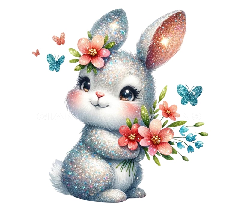Sparkling Bunny Glitter Clipart: Shiny Rabbit PNG, Festive Spring ...