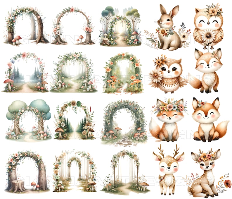 Boho Woodland Animals Clipart: Watercolor Pngs, Digital Download ...