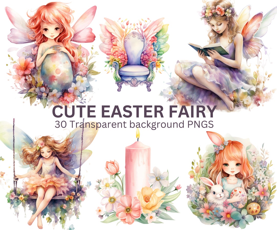 Cute Easter Fairy Watercolor Clipart: Magical Fairy PNG, Spring Fantasy ...